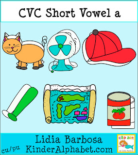 Short Vowels Clip Art with CVC Word Patterns - Kinder Alphabet