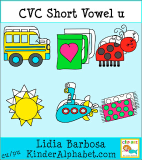 Short Vowels Clip Art with CVC Word Patterns - Kinder Alphabet
