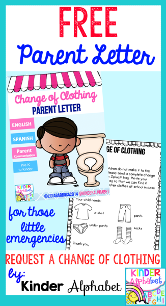 Student Change of Clothing for those little Emergencies - Kinder Alphabet